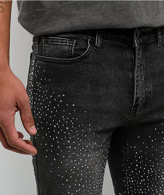 American Stitch Rhinestone Black Wash Bootcut Jeans | Zumiez