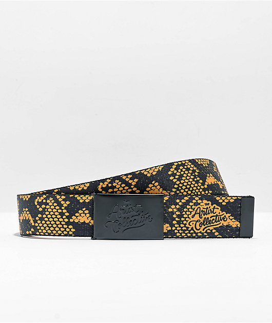 Artist Collective Gold Snake Black & Yellow Reversible Web Belt | Zumiez