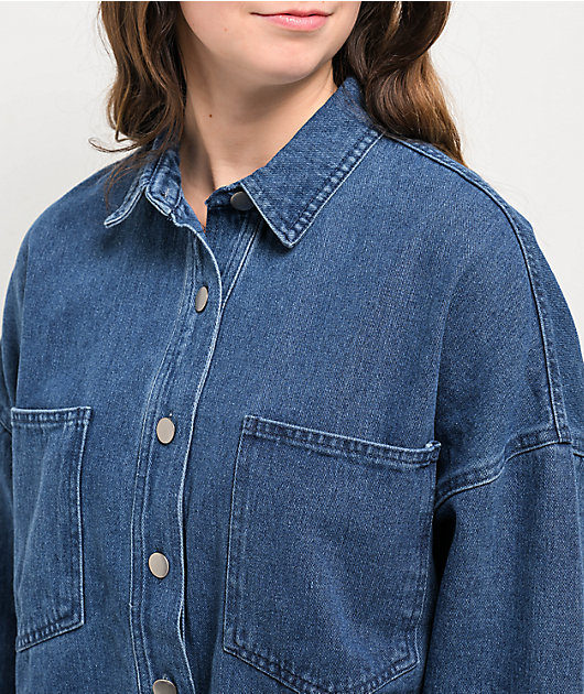 Blu Pepper Oversized Blue Denim Shacket | Zumiez