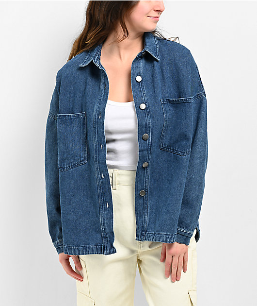 Blu Pepper Oversized Blue Denim Shacket | Zumiez
