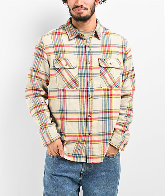 Brixton Bowery Sand & Red Flannel Shirt | Zumiez