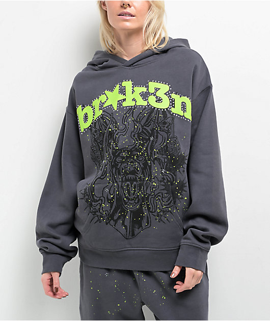 Broken Promises Beware Grey Rhinestone Hoodie | Zumiez