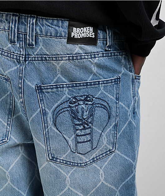 Broken Promises Chain Link Blue Wash Denim Jeans | Zumiez