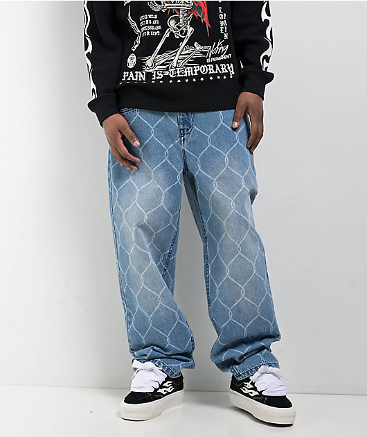 Broken Promises Chain Link Blue Wash Denim Jeans | Zumiez