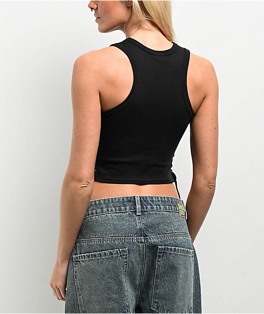 Broken Promises Chromium Black Lace Up Crop Tank Top | Zumiez