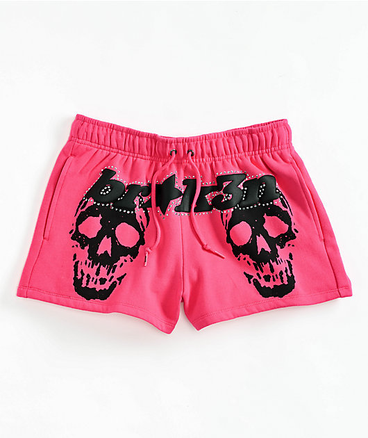 Broken Promises Faceless Pink Rhinestone Sweat Shorts | Zumiez