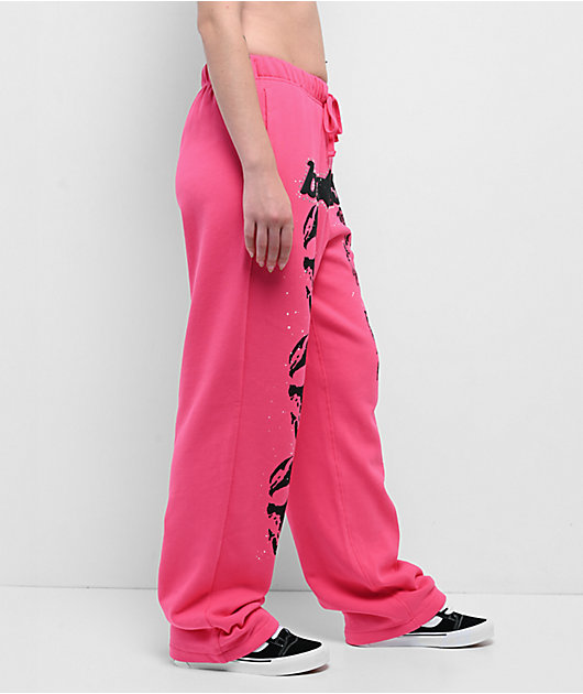 Broken Promises Faceless Rhinestone Pink Wide Leg Sweatpants | Zumiez
