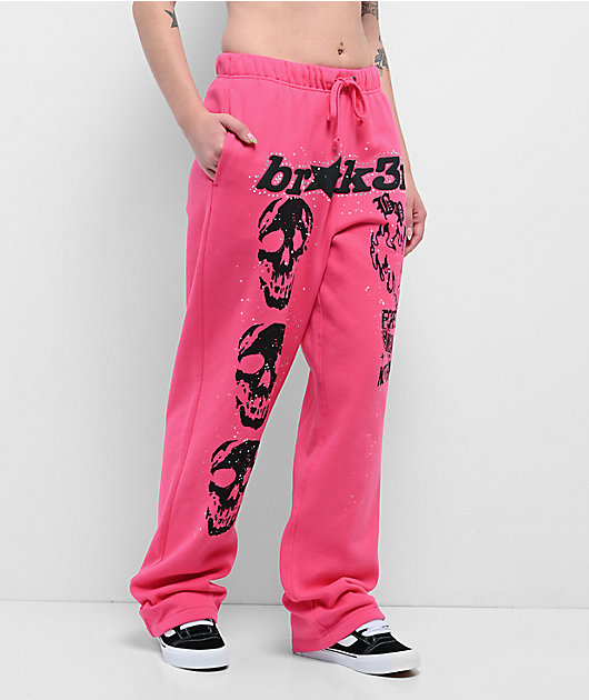 Broken Promises Faceless Rhinestone Pink Wide Leg Sweatpants | Zumiez