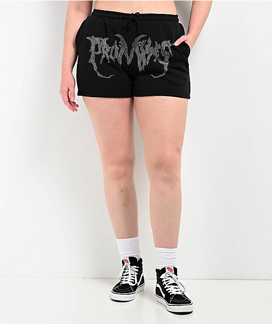 Broken Promises Graveyard Black Rhinestone Sweat Shorts | Zumiez