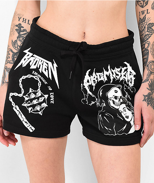 Broken Promises Immune To Love Black Sweat Shorts | Zumiez