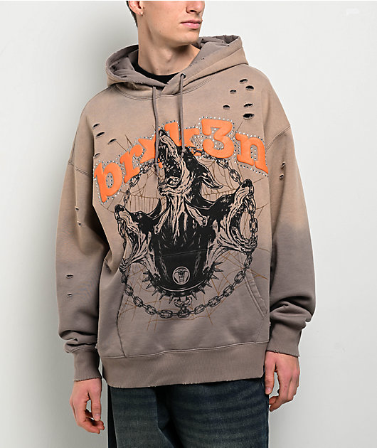 Broken Promises Moon Howler Brown Wash Hoodie | Zumiez