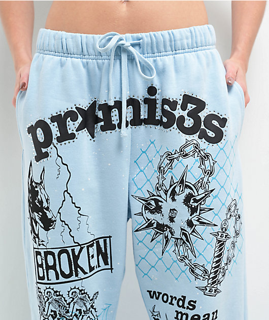 Broken Promises Pain & Pleasure Blue Rhinestone Sweatpants | Zumiez