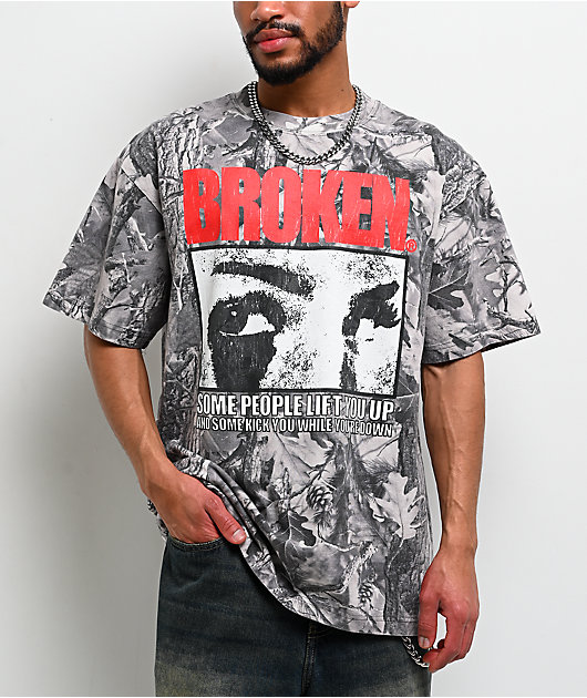 Broken Promises Side Eye Grey Camo T-Shirt | Zumiez