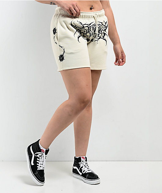 Broken Promises Spiked White Sweat Shorts | Zumiez