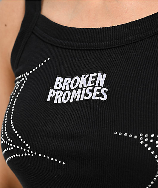 Broken Promises Stoned Web Rhinestone Black Crop Tank Top | Zumiez