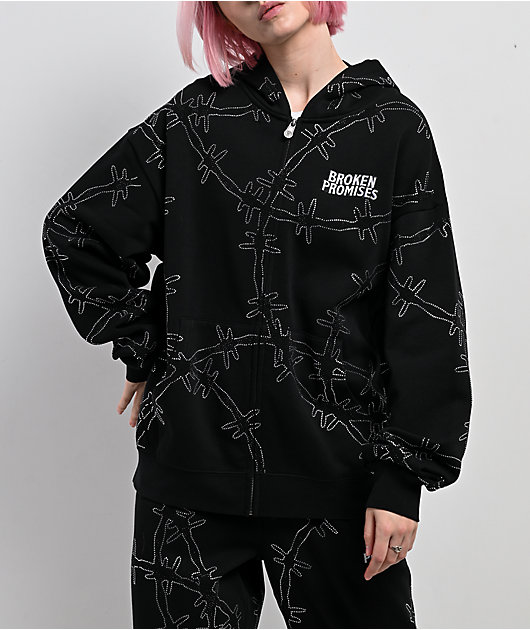 Broken Promises Ultrawire Rhinestone Black Zip Hoodie | Zumiez