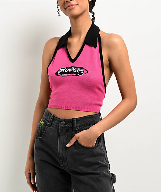 Broken Promises Who Cares Pink Knit Halter Top | Zumiez