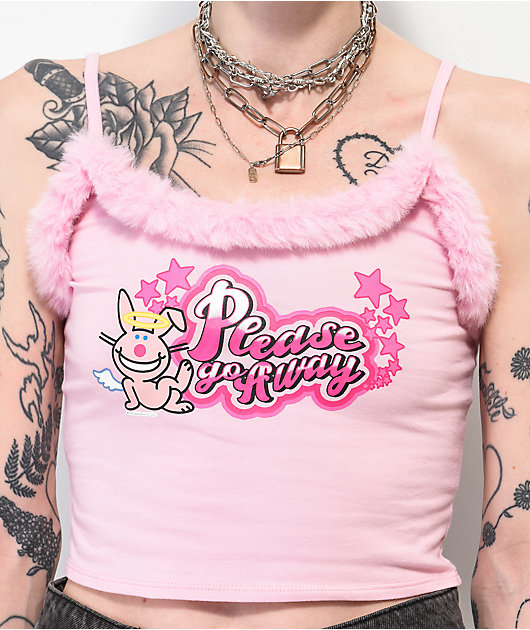 Broken Promises x Happy Bunny Go Away Pink Feather Crop Tank Top | Zumiez