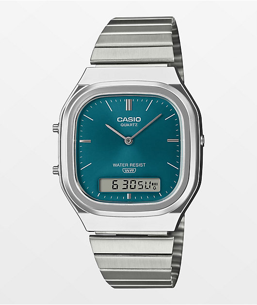 Casio AQ240E-3ACF Teal & Silver Analog Watch | Zumiez