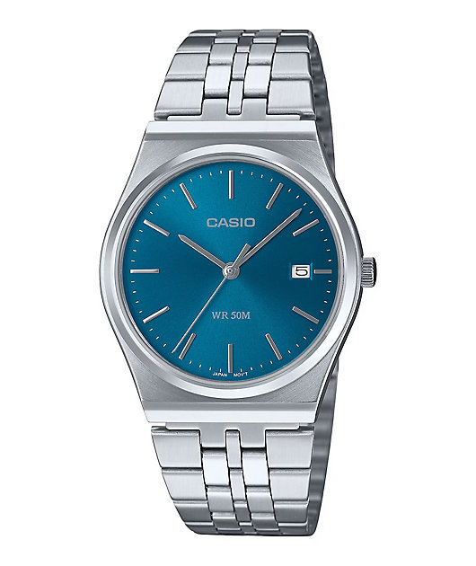 Casio MTPB145D-22VT Silver & Teal Analog Watch | Zumiez