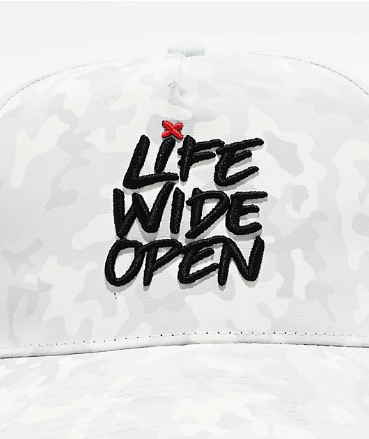 CboysTV Life Wide Open Snow Camo Mesh Snapback Hat | Zumiez