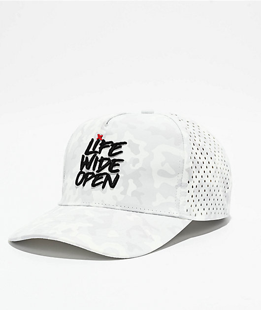 CboysTV Life Wide Open Snow Camo Mesh Snapback Hat | Zumiez