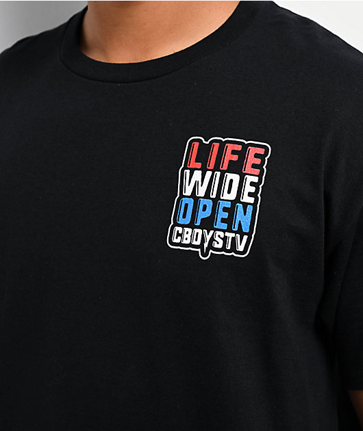 CboysTV Red, White, & Blue Life Wide Open Black T-Shirt | Zumiez