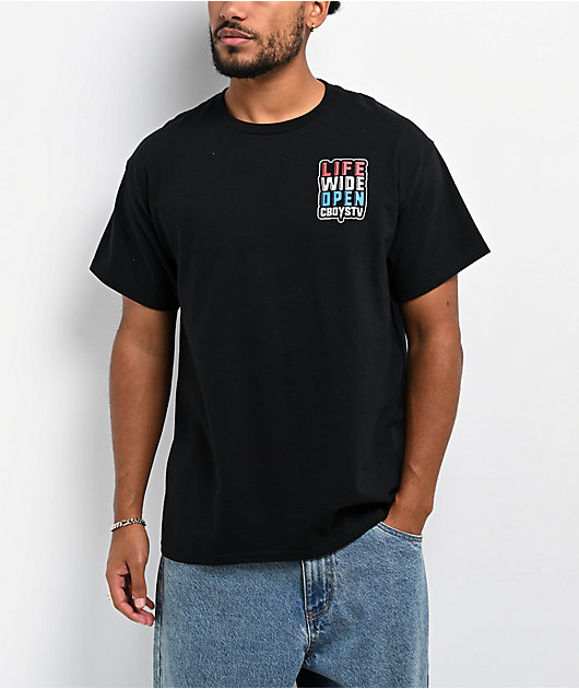 CboysTV Red, White, & Blue Life Wide Open Black T-Shirt | Zumiez