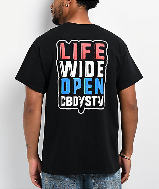 CboysTV Red, White, & Blue Life Wide Open Black T-Shirt | Zumiez
