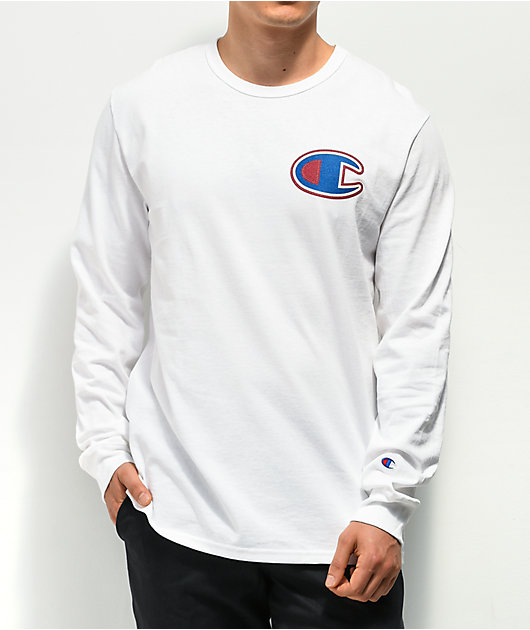 Champion Felt Applique White Long Sleeve T-Shirt | Zumiez