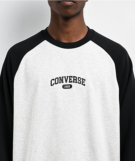 Converse Chuck Black & Grey Raglan Crewneck Sweatshirt | Zumiez