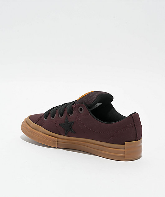 Converse One Star Puffed Bloodstone, Black, & Gum Skate Shoes | Zumiez