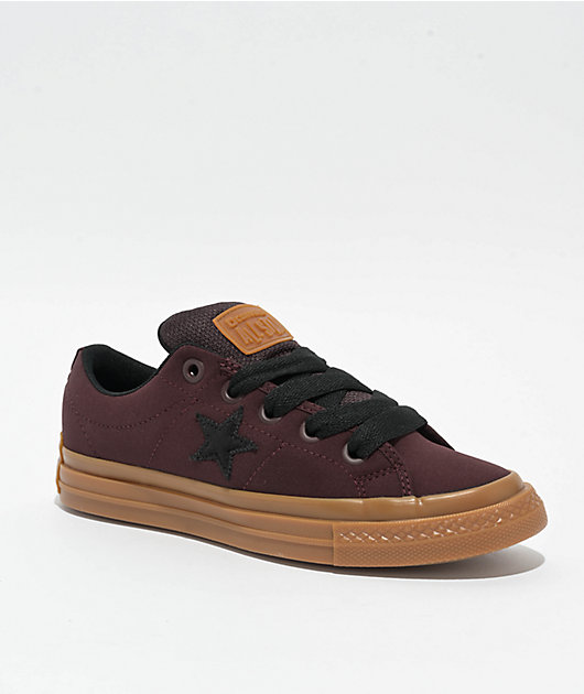 Converse One Star Puffed Bloodstone, Black, & Gum Skate Shoes | Zumiez
