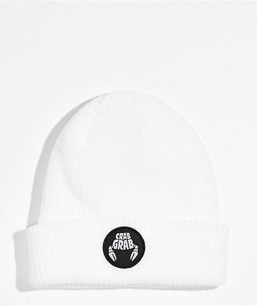 Crab Grab Circle Patch White Beanie | Zumiez