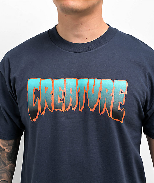 Creature Logo Navy Blue & Teal T-Shirt | Zumiez