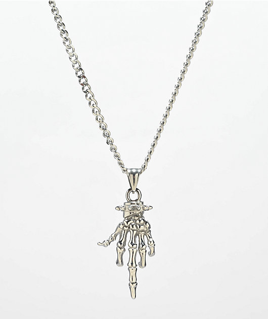 Cyberspace Shop Skeleton Flip Off 18" Silver Chain Necklace | Zumiez