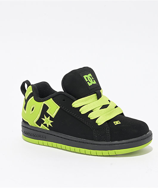 DC Kids Court Graffik Black & Lime Green Skate Shoes | Zumiez
