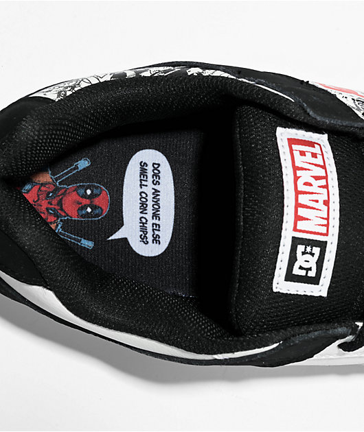 DC x Deadpool Pure Black, White & Red Skate Shoes | Zumiez