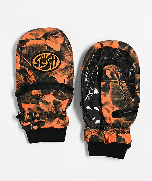 Deathgrip x Slush Ghoul Orange Camo Snowboard Mittens | Zumiez
