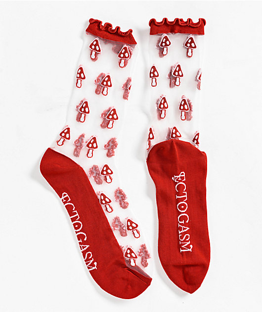 Ectogasm Mushroom Red Sheer Crew Socks | Zumiez