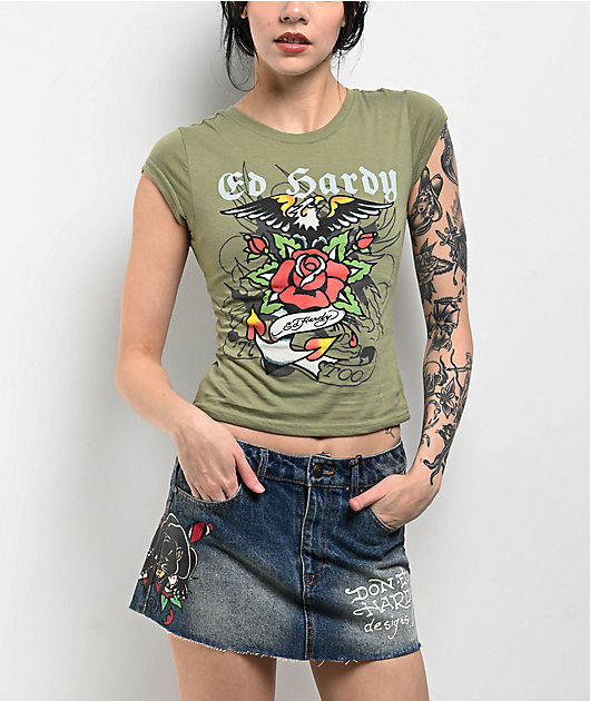 Ed Hardy Anchor Rose Olive T-Shirt | Zumiez