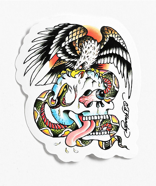 Ed Hardy Battle Skull Sticker | Zumiez