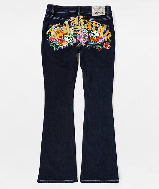 Ed Hardy Butterfly Dark Blue Bootcut Jeans | Zumiez