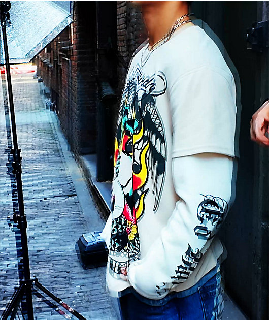 Ed Hardy Cobra Skull Beige & Cream 2fer Long Sleeve T-Shirt | Zumiez