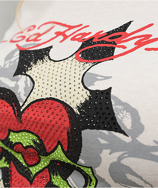 Ed Hardy Cross Heart Ivory Crop T-Shirt | Zumiez