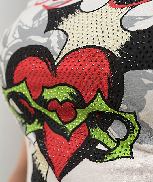 Ed Hardy Cross Heart Ivory Crop T-Shirt | Zumiez
