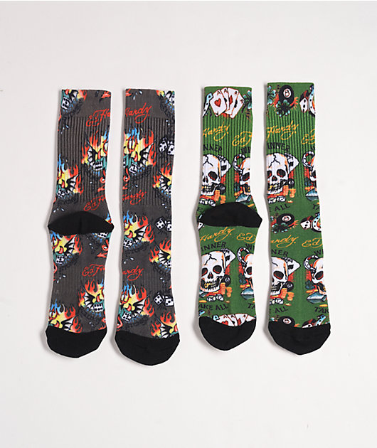 Ed Hardy Dice Green & Grey 2-Pack Crew Socks | Zumiez