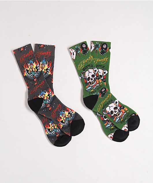 Ed Hardy Dice Green & Grey 2-Pack Crew Socks | Zumiez