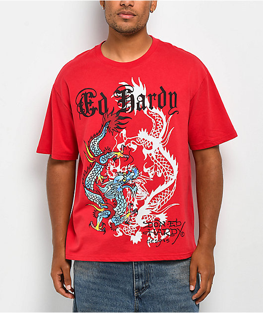Ed Hardy Dragons Boxy Vintage Red T-Shirt | Zumiez