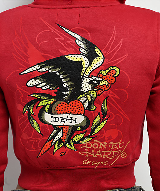 Ed Hardy Eagle Tiger Red Crop Zip Hoodie | Zumiez